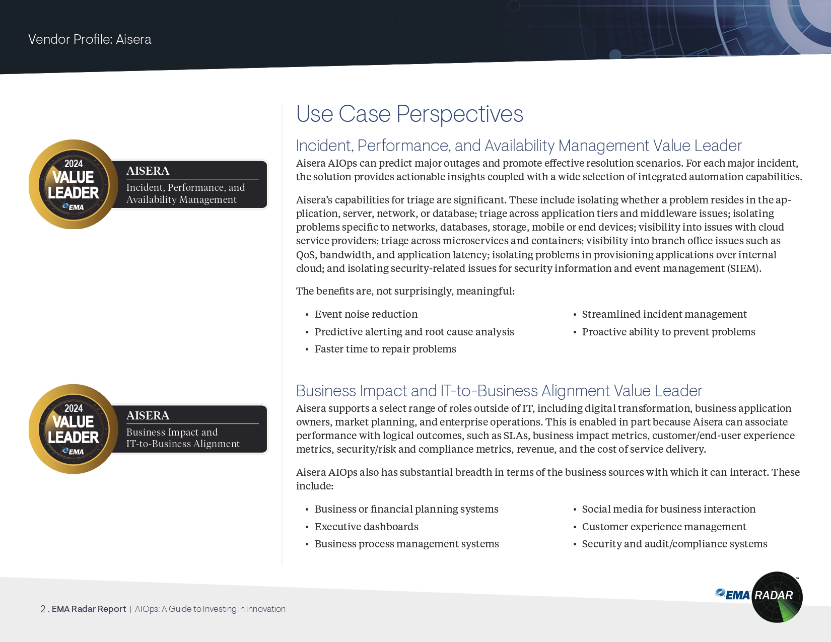 EMA AIOps Radar Report - Aisera Profile