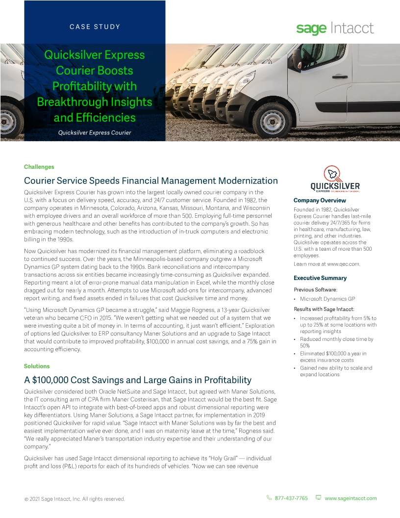 Quicksilver Express Courier Boosts Profitability with Breakthrough ...